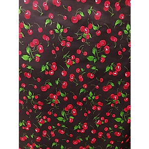 SAL TEX FABRICS, All Over Cherries Polyester Cotton Fabric Print, Sells by The Yard (Black/RED)