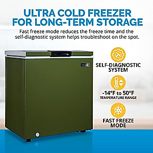 Newair 5 Cu. Ft. Mini Deep Chest Freezer and Refrigerator in Military Green with Digital Temperature Control, Fast Freeze Mode, Stay-Open Lid, Removeable Storage Basket, Self-Diagnostic Program