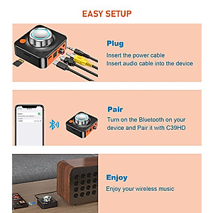 KAIY Bluetooth Audio Receiver, 3D Surround HiFi Music Streaming, 3.5mm AUX, Optical, Coaxial, TF Card Compatible, 33ft Range, No Battery