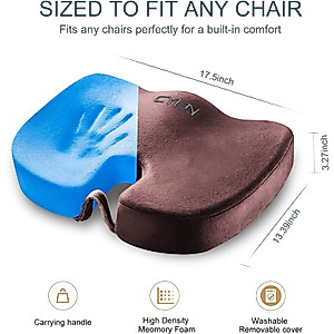 CYLEN Home Office Seat Cushion - Comfort Memory Foam Chair Cushion with Cooling Seat Cushion for Car and Wheel Chair - Washable & Breathable Cover (Brown)