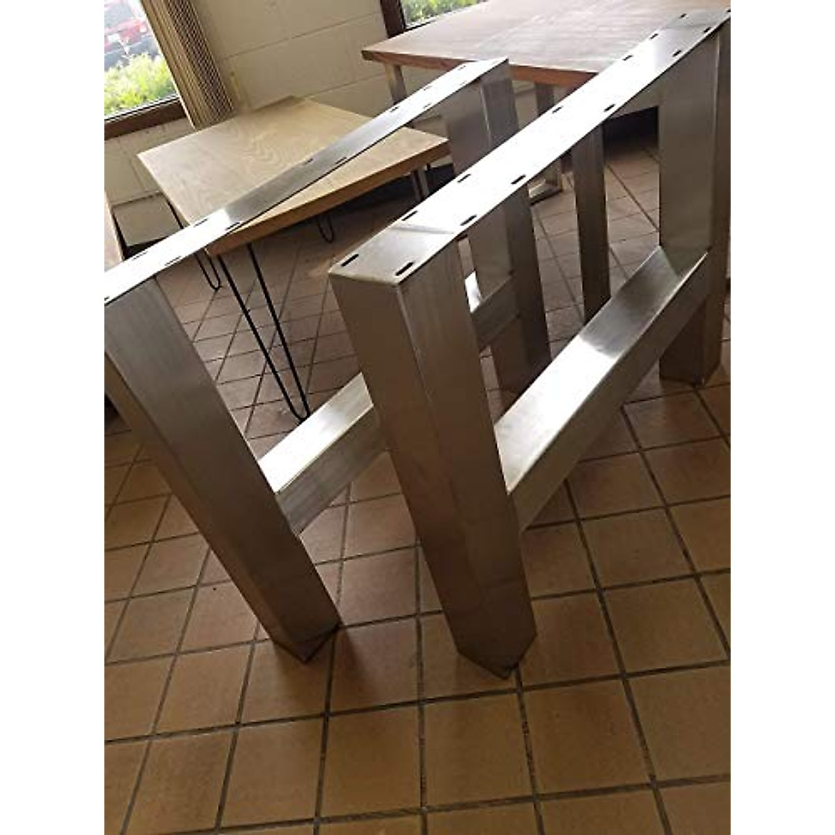 Brushed Stainless Table Legs, H-Frame Style - Any Size