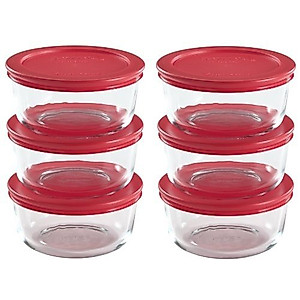 World Kitchen 711717427614 Pyrex 2 Cup Food Plus Storage Set, 12 Pieces, Clear with Red Lid
