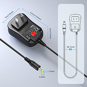 Belker 24W Multi Voltage 3V 4.5V 5V 6V 7.5V 9V 12V Universal AC DC Power Adapter Supply for Household Electronics - Max Amp 2000mA