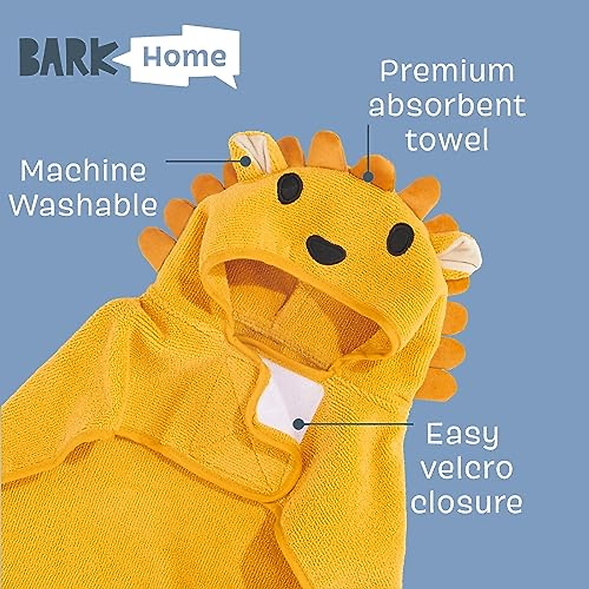 Barkbox - Premium Absorbent Hooded Dog Bathrobe Towel Bundle - Quick Drying Pet Towel for Bath & Beach Trips - Luxurious & Soft Bathrobe Towel for Dogs of All Breeds - Lion & Rhino - Small