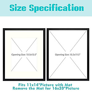 Frametory, 16x20 Picture Frame with Mat for 11x14 Picture- - High Definition Glass Wide Molding - Preinstalled Wall Mounting Hardware (Black, 1 Pack)