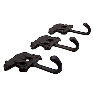 Metal Black Bear Wall Hooks Rustic Home Decor for Hanging Towels, Coats, Hats, Set of 3, 4 Inch