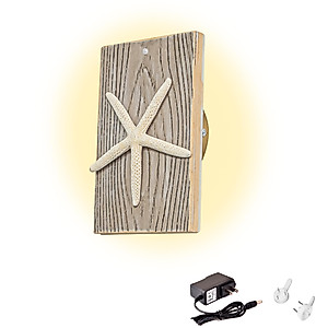 SKIVTGLAMP Raw Wood Wall Sconce Rechargeable Battery Operated LED PIP Motion IR Sensor Wall Lamp, No Drilling Cordless Hand Crafted Wall Mounted for Rustic Home Decor Backdrop Landscape Starfish