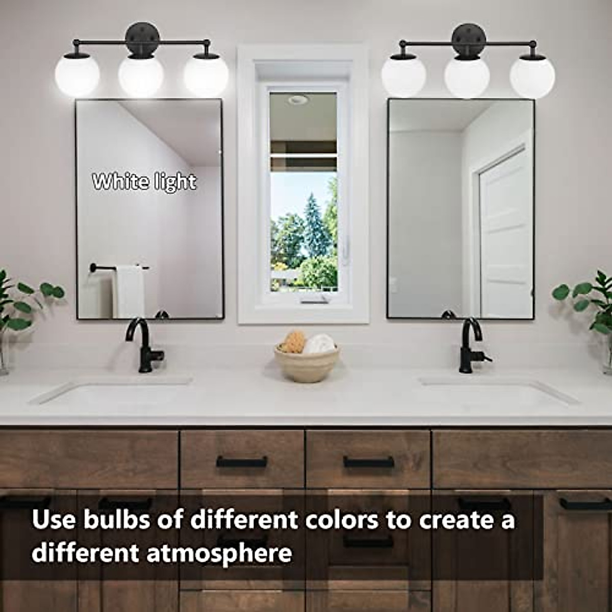 OUVR 3-Light Black Bathroom Light Fitures Mid Century Modern Vanity Light Black Milky Glass Ball Wall Light for Bathroom(Matte Black, 3-Light)