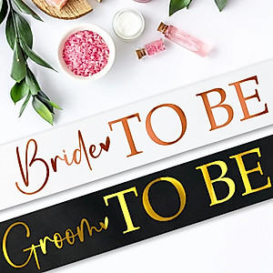 Generic 2 Pcs Bride to Be and Groom to Be Sash with Foil, Rose Gold Bachelorette & Gold Bachelor Sash for Bridal Shower Wedding Hen Party Decorations Engagement Gifts (White and Black)