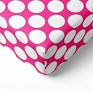 Bacati - ONE Large DOTS Soft Breathable 100% Cotton Percale Baby Crib Fitted Sheet - Fits Standard 28 x 52 x 5 Crib & Toddler Mattresses (Pink/Fuchsia)