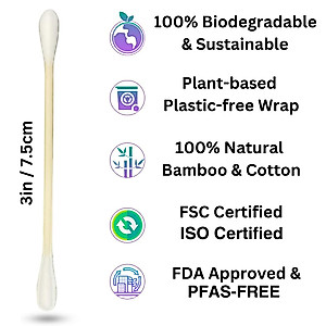 BOONBOO Organic Bamboo Cotton Swabs, PFAS-Free, 600 Count