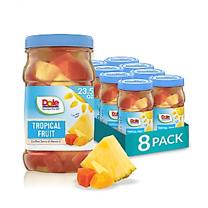 Dole Fruit Jars, Tropical Fruit in 100% Fruit Juice, Pineapple & Papaya, Gluten Free, Pantry Staples, 23.5 Oz Resealable Jars, 8 Count