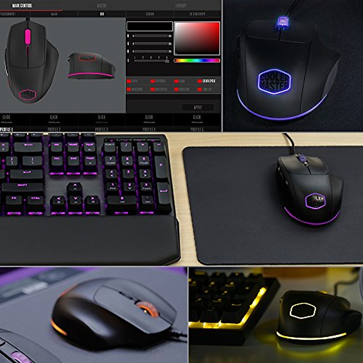 Cooler Master SGM-2007-KLON1 MasterMouse MM520 Claw Grip Gaming Mouse, 7 Buttons, RGB LED 3 Zone Light, On-The-Fly DPI 12000, Lag-Free