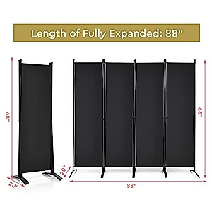 Giantex 5.6 Ft Tall 4 Panel Room Divider Black, Lightweight Portable Folding Privacy Screen, Freestanding Partition Wall Divider and Separator for Bedroom Home Office Apartment Studio
