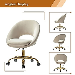 TINA'S HOME Modern Velvet Office Chair with with Adjustable Swivel, Comfy Upholstered Desk Chair with Open Back, Small Cute Chair for Living Room Study Vanity, Tan
