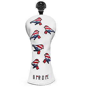 Golf Wood Head Covers Driver Cover 3 Wood Headcover Hybrid Head Covers Embroidery White USA American Flag Birdie Design Golf Club Headcovers Leather Hand-Made Wood Head Cover for All Golf Wood Clubs