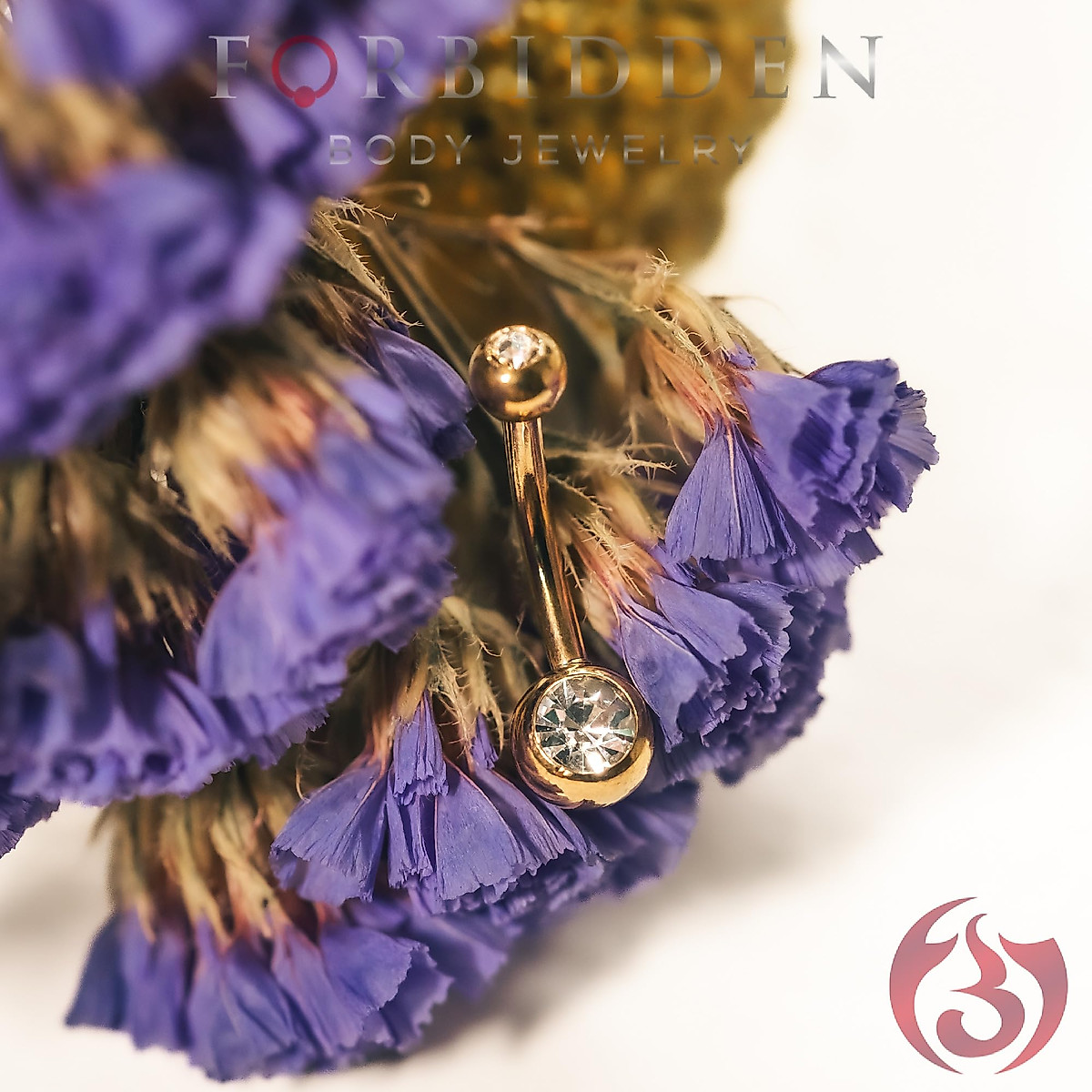 Forbidden Body Jewelry Gold IP Plated Surgical Steel Double Jeweled Clear Crystal Petite Belly Button Ring