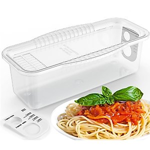 Potahouse® Microwave Pasta Cooker with Strainer Lid, Quick Cooking in 10-15 Min Spaghetti Cooker Microwave Steamer for Dorm Kitchen Offices College Essentials, Clear