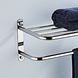 Gecious 25 in Bathroom Towel Rack with Shelf for Wall Polish Chrome Towel Bars and Double Towel Hooks Wall Mount Towel Holder Hotel Style