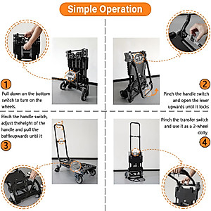 2-in-1 Folding Hand Truck with Folding Basket, 330LBS Capacity Heavy Duty Dolly with Retractable Handle, 4 Wheels and 2 Wheels Convertible Dolly Cart, Utility Luggage Cart with 2 Elastic Ropes