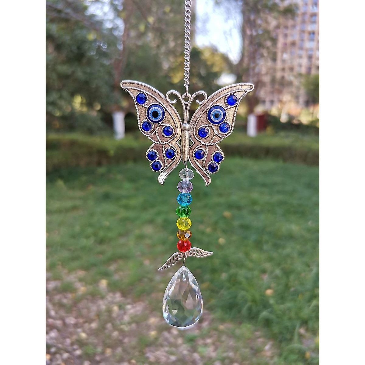 Blue Evil Eye Butterfly Healing Crystal Car Hanging Accessories Rearview Mirror Window Decorations Wall Decor Ornaments