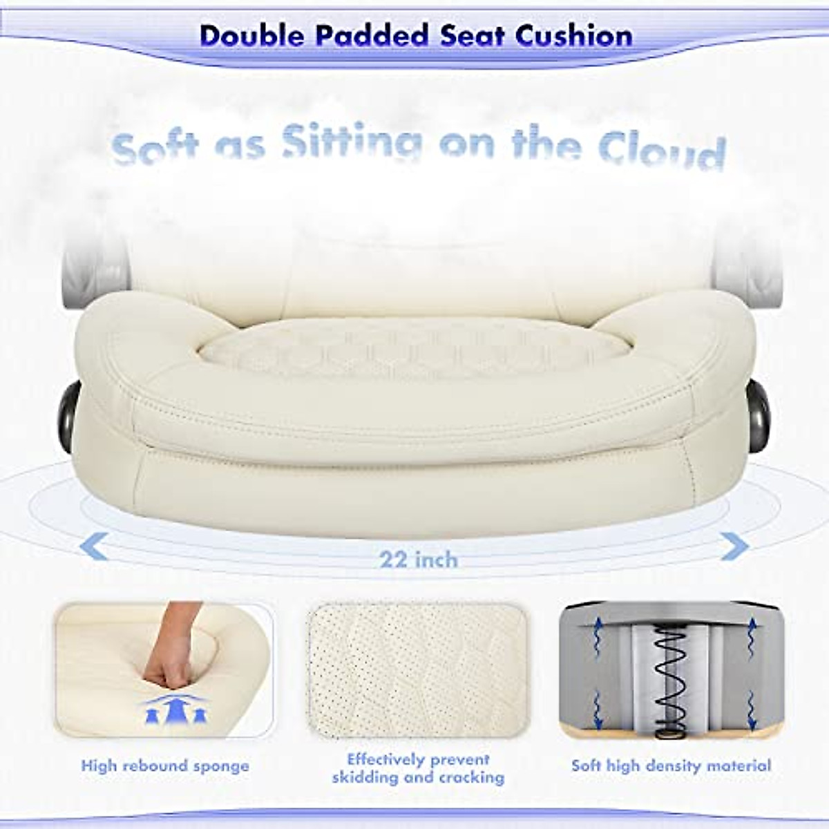 COLAMY 6686 High Back Executive Ergonomic Computer Desk Padded Flip-up Arms, Thick Bonded Soft Leather, Modern Office Chair with Upgraded Casters for Swivel Rolling (Ivory, 300lbs)