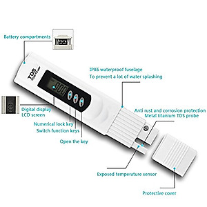 TDS meter digital water tester 3-Button Digital TDS Water Quality TDS Tester, 0-9990 ppm Measurement Range, 1 ppm Resolution, with Temperature Calibration