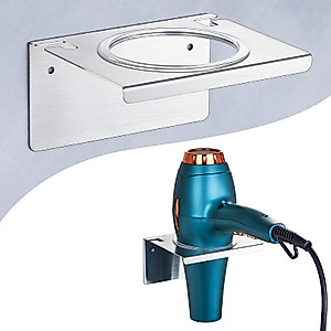 Hair Dryer Holder Wall Mounted, Hair Tool Organizer for Blow Dryer Holder Stainless Steel, Bathroom Hairdryer Holder, Adhesive Hair Dryer Organizer Storage, Hair Dryer Hanger for Vanity Barber Shops