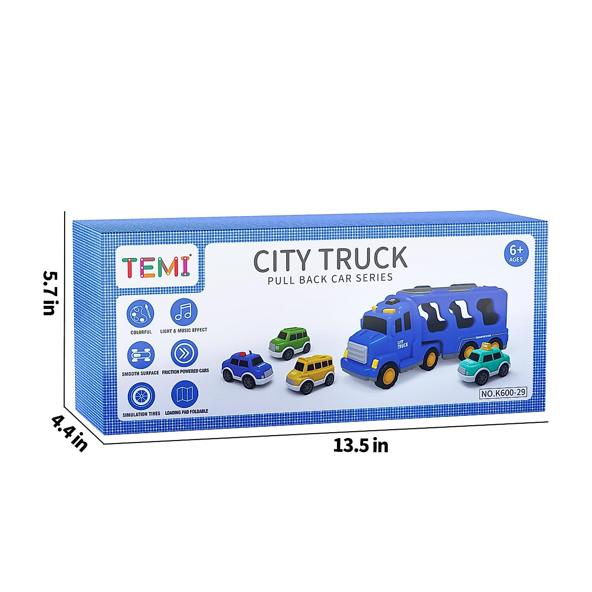 TEMI Toddler Truck Toys for 3 4 5 6 7 Year Old Boys - 5 Pack Carrier Truck Transport City Vehicles Toys, Kids Toys Car for Girls Boys Toddlers Friction Power Set, Push and Go Play Vehicles Toys