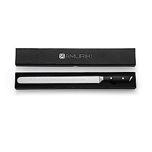 SAMURIKI Brisket Knife - Ultimate 12-inch Carving Knife, Slicing Knife with Granton Edge Designed for Briskets, Roasts, Meat, BBQ, etc. (Slicing Knife 12")