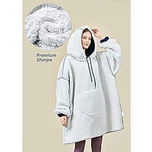 PACIFICTEX Ultra Plush Blanket Hoodie, Wearable Blanket Hoodie, Sherpa Blanket Sweatshirt, Hood with Drawcords, One Size Fits All (Blue)