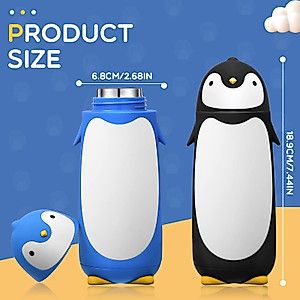 Penguin Water Bottle 2 Pieces 9.5 oz Stainless Steel Penguin Cartoon Water Bottle Funny Travel Mug Insulated Vacuum Water Bottle Travel Coffee Mug for Coffee Tea Beverages Travel, Black and Blue