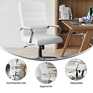 Flash Furniture Whitney High Back Desk Chair - White LeatherSoft Executive Swivel Office Chair with Chrome Frame - Swivel Arm Chair