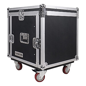 Sound Town Enhanced 1/2" (12mm) Plywood 10U PA DJ Pro Audio Rack/Road ATA Case with 11U Slant Mixer Top, 20’’ Rackable Depth and Casters, 10 Space Size, Pro Tour Grade (STMR-10UW)