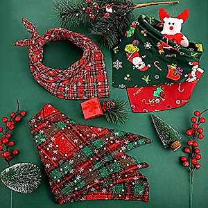 4 Pieces Christmas Dog Bandanas Pet Triangle Scarf Plaid Santa Pattern Pet Kerchief Snowflake Accessories Bibs for Dog Cat Pet