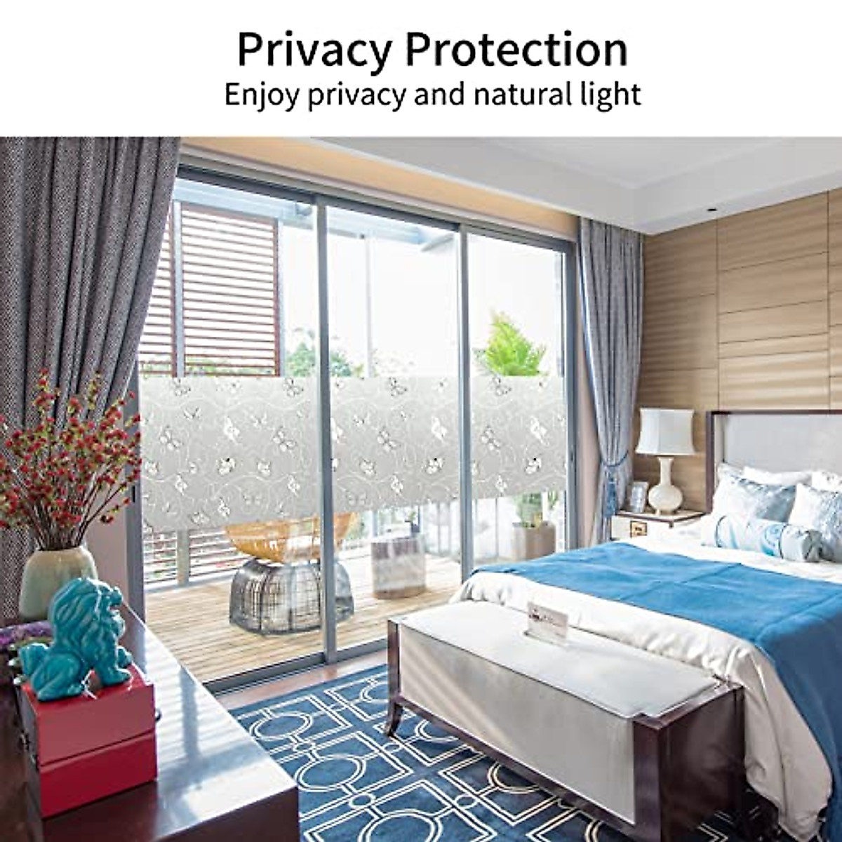 DKTIE Static Cling Decorative Window Film with Installation Tools, Non Adhesive Privacy Film, Window Privacy Film Decorative Butterflies, Window Film Frosted Glass (01, 17.7 x 78.7 Inch)