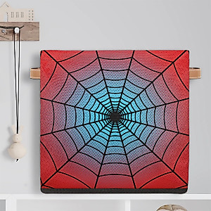 LLCXCSI Storage Bin Red Spider Web Closet Organizer Bins with Handles, Decorative Collapsible Cube Storage Baskets for Nursery Shelf, Clothes, Toy, Towel, Book, 13"x 13"