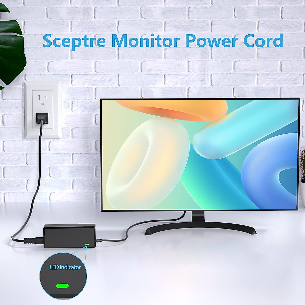 Replacment for Sceptre Monitor Power Cord 12V AC Adapter for Sceptre EC Series 32" 30" 27" 24" 22" 20" 19" 15" E248W E225W E205W E275W Screen LED-Lit & Supersonic Monitor Power Supply Cord Charger
