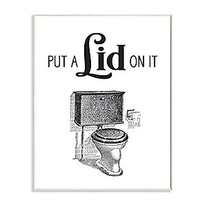 Stupell Industries Put A Lid On It Toilet Bathroom Word, Design by Artist Lettered and Lined Wall Art, 10 x 15, Wood Plaque