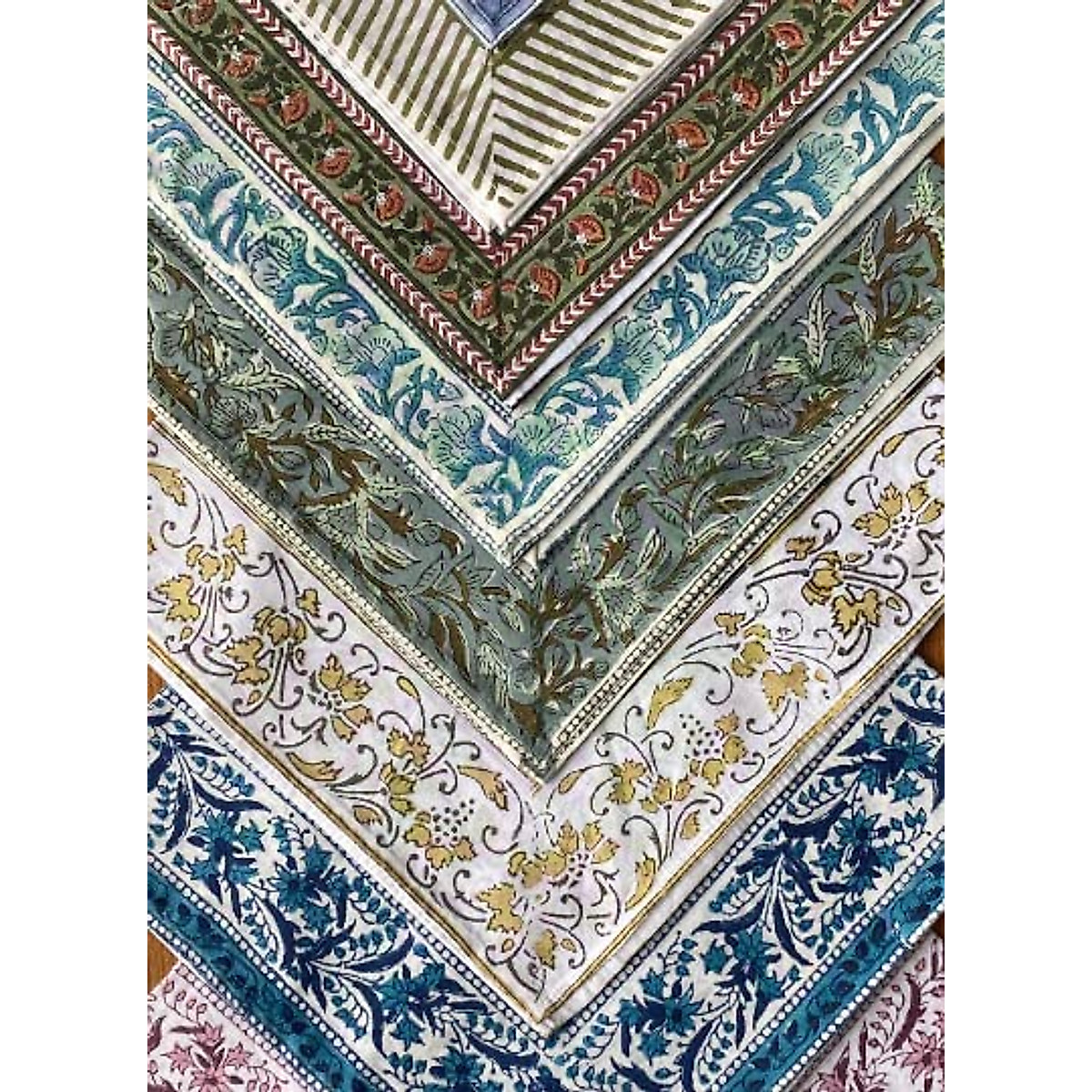 Napkins, Kitchen Towels, Table Decor, Table Linen, Cotton Cloth Border Napkins, Size 20"x 20", Hand Block Print Lunch, Dinner Napkins (Mix Border Napkin, Set of 8-20x20 Inch)