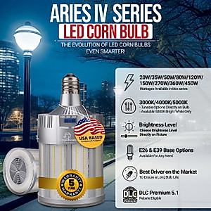 RuggedGrade 100 Watt E39 LED Corn Bulb - Aries III Series - 13,400 Lumens - 4000K - DLC 5.1 - Fanless 6KV Surge