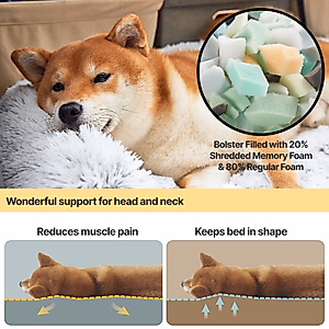 Codi Dog Bed for Couch - Calming Dogs Beds for Large Pets, Fluffy Plush Cats Mat, Anti Anxiety Pet Mats with Removable Washable Cover Protector for Sofa, Light Grey, 41x37x6 inches