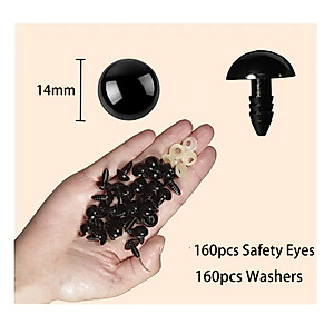 Zhbrchz 320pcs 14mm Black Plastic Safety Eyes Crafts Safety Eyes with Washers for Amigurumi Crochet Bears Stuffed Animals Doll Making