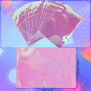 120pcs Cellophane Treat Bags, Iridescent Holographic Cellophane Bags 6x9 inch, Qpout Iridescent Holographic Cellophane Goodie Candy Cookie Bags, Iridescent Holographic Cellophane Party Favor Treat Bag