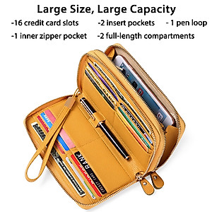 SENDEFN Leather Women Wallet RFID Blocking Zipper Around Phone Holder Clutch Wristlet Large Capacity