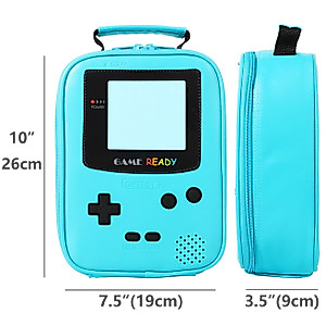 ONTESY Gameboy Leather Lunch Box Reusable Waterproof Thermal Insulated Cooler Bag Toy Bag for Boys Girls Kids Toddlers Teens Men Women (Teal)