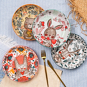 Pasta Bowls,Serving Dinner Bowls,Set of 4,26 Ounce Ceramic Bowls for Salad Fruit Dessert Appetizer and Kitchen,Cute Cartoon Bowls Microwave & Dishwasher Safe