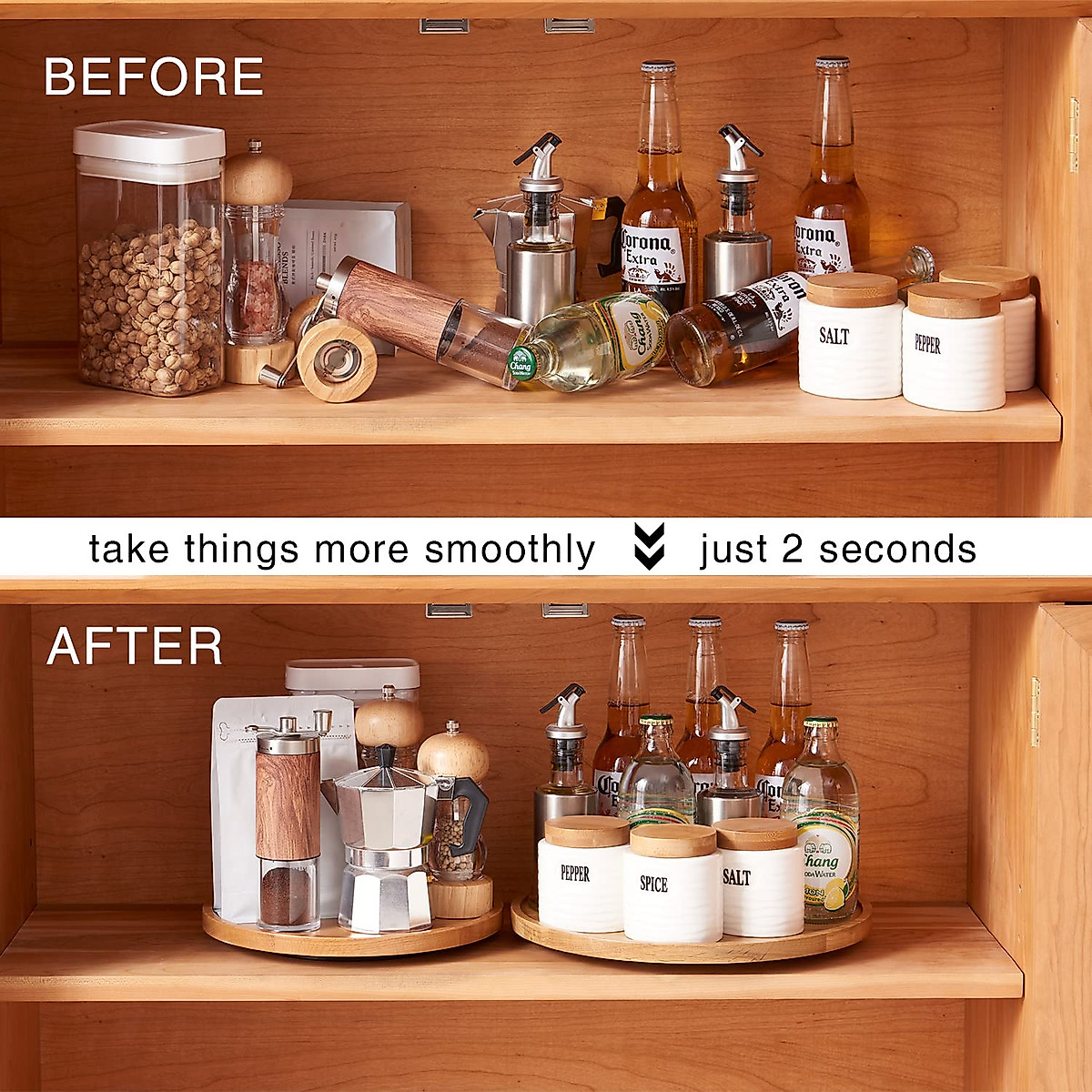 12” Lazy Susan Organizer for Kitchen, Oak Wood Lazy Susan Turntable for Cabinet Pantry Table Organization