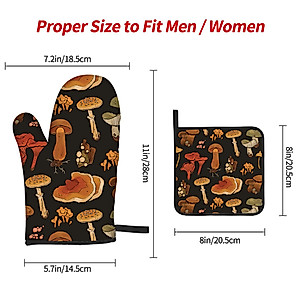 Mushroom Oven Mitts and Pot Holders Sets, Funny Kitchen Heat Resistant of 500 Degrees, Pure Cotton Hot Pads and Oven Mitts Sets for Baking,Cooking,BBQ Grilling(3Pcs Set)…