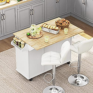 Yaheetech Kitchen Cart with Drop-Leaf Countertop, Kitchen Island on 5 Universal Wheels with Storage Cabinet and 3 Drawers for Dinning Room, L53xW18xH36 in, White